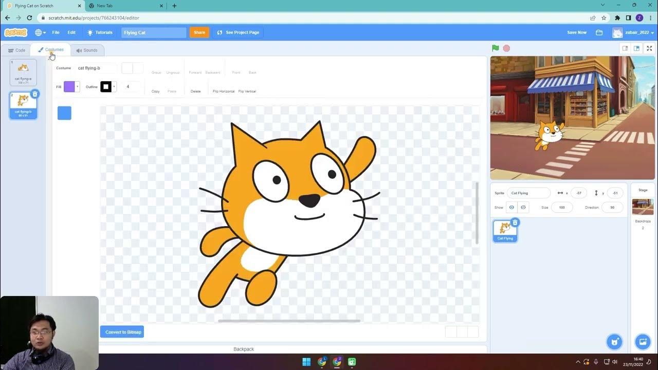 belajar scratch animasi flying cat - YouTube