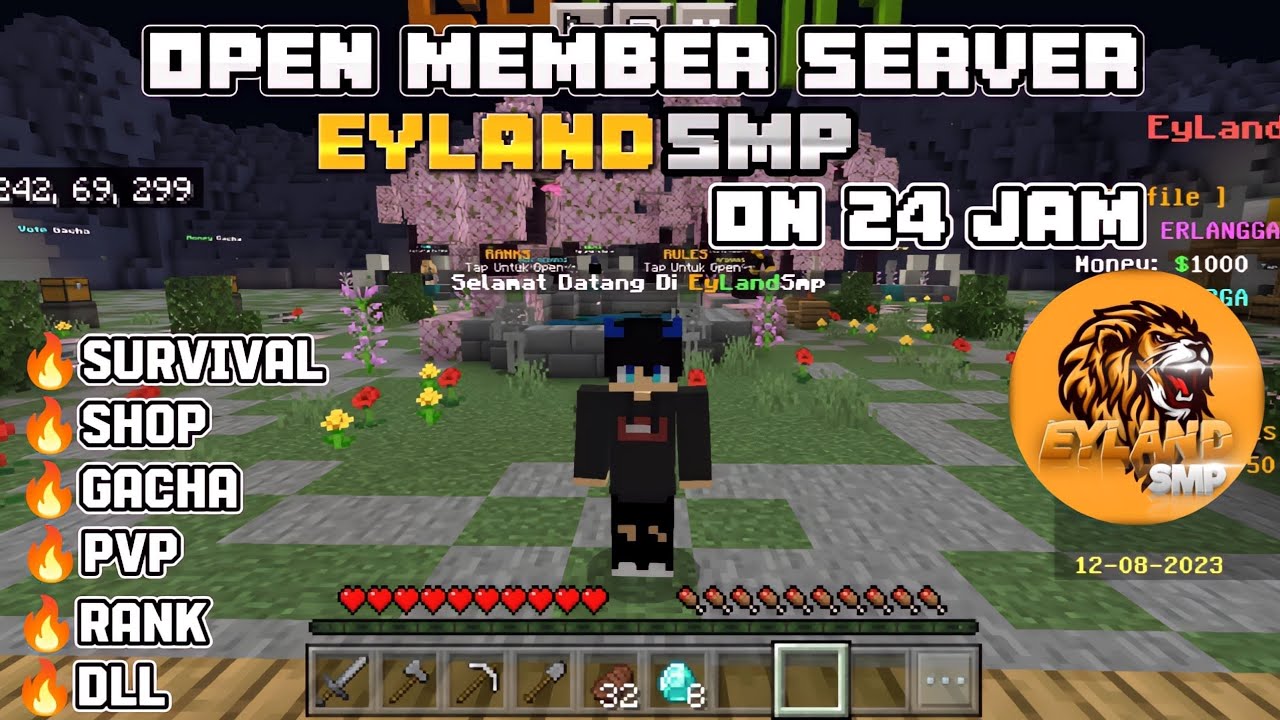 OPEN MEMBER SERVER MCPE EYLAND SMP | SUPPORT 1.20+ - YouTube