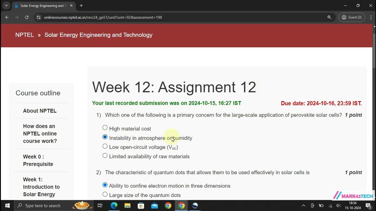 NPTEL Solar Energy Engineering and Technology Week12 Assignment12 Solution JULY 2024 - YouTube