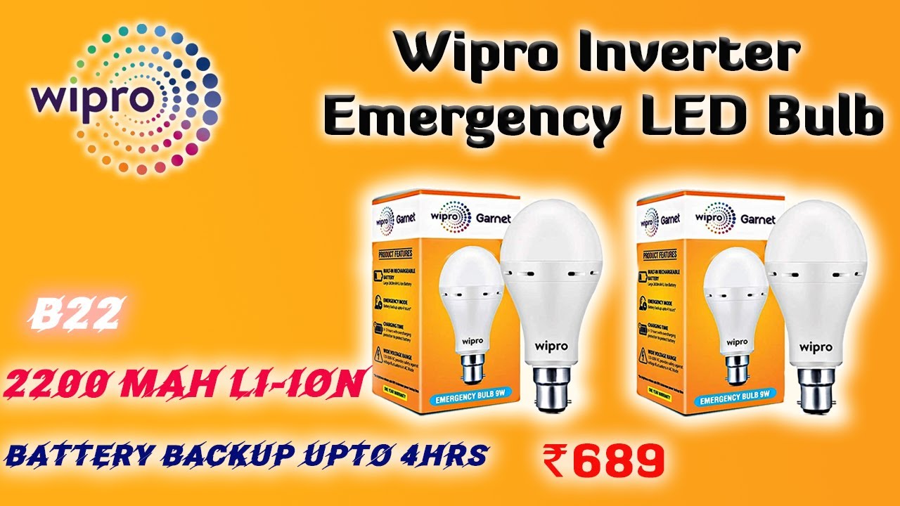 Wipro Inverter Emergency LED Bulb | B22 9-Watts | Rechargeable - YouTube