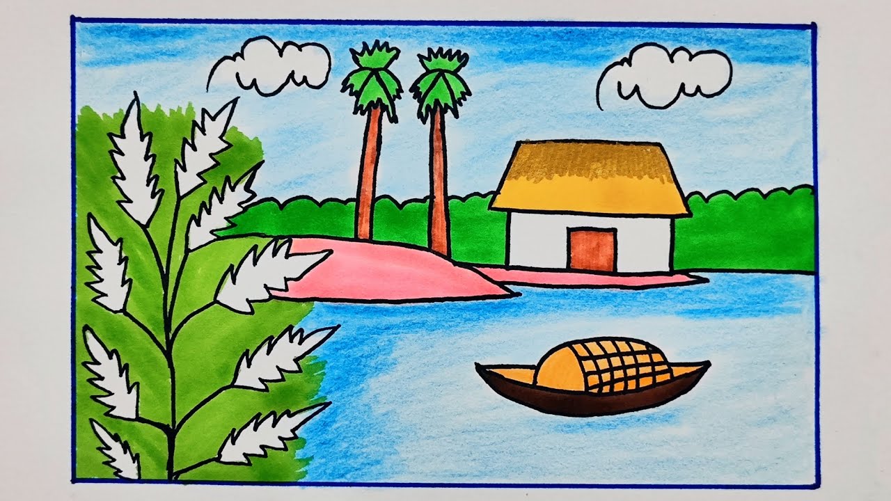 How to draw a beautiful scenery easy || Scenery drawing tutorial for ...