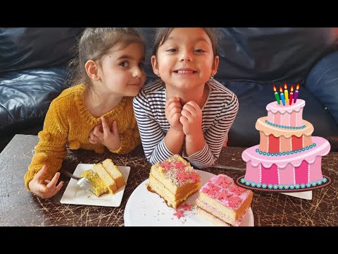 CHEF iLayda&Alie pasta yaptılar.2 çiçekli sarı ve pembe pasta.Eğlenceli çocuk videosu