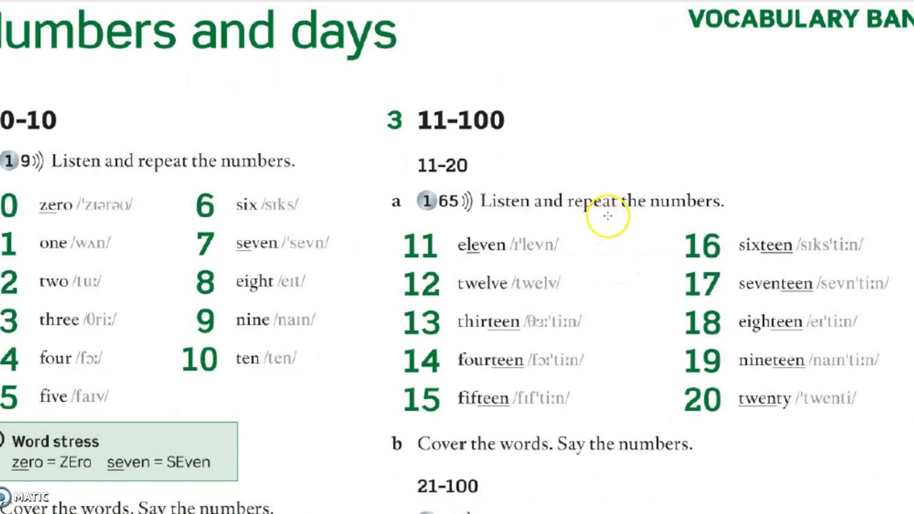 Learning English Beginner Numbers and Days - YouTube