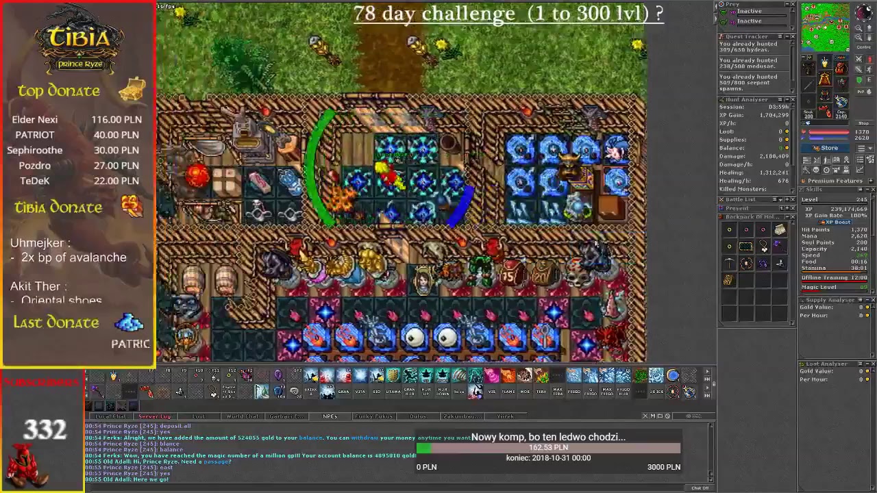 Tibia Nerana ED 244 (day 74 to 1-300 lvl) Walls & Quests & Bosses - YouTube