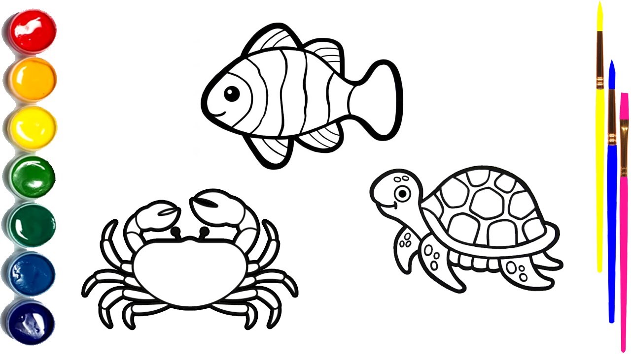 Draw Sea Animals Clownfish 🐠 Crabs 🦀 Turtles 🐢 Easy Step by Step ...