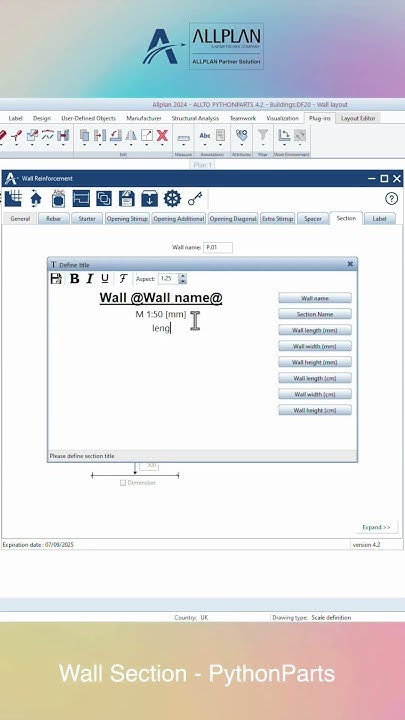 Wall Section | Wall Reinforcement PythonParts in Allplan 2024 - YouTube