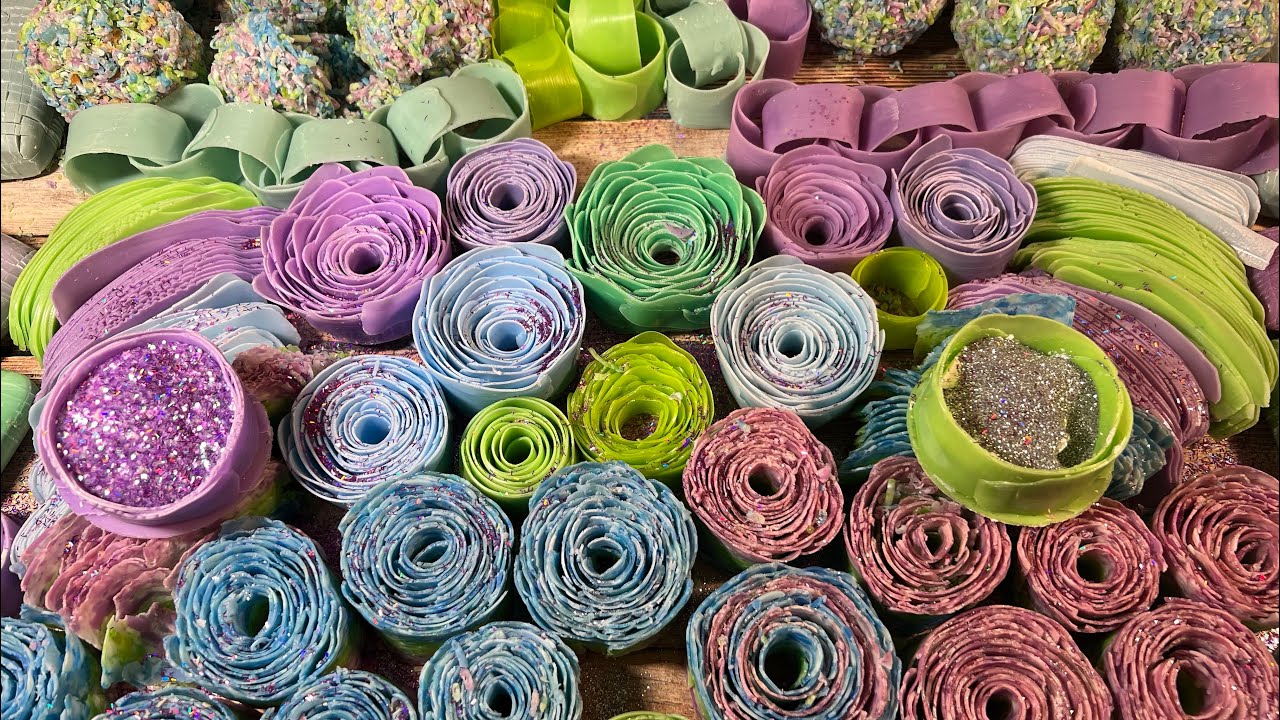 ASMR Soap Crushing 💜💙💚Layered Recycled soap 😍🔥 Soap Chips 🧼Beautiful ...