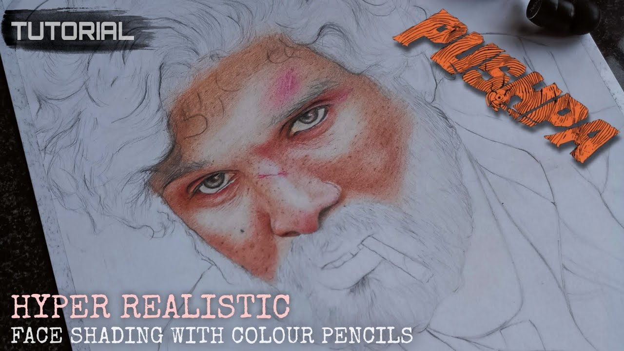 How to draw Hyper Realistic drawing Pushpa with colour pencils | Allu ...