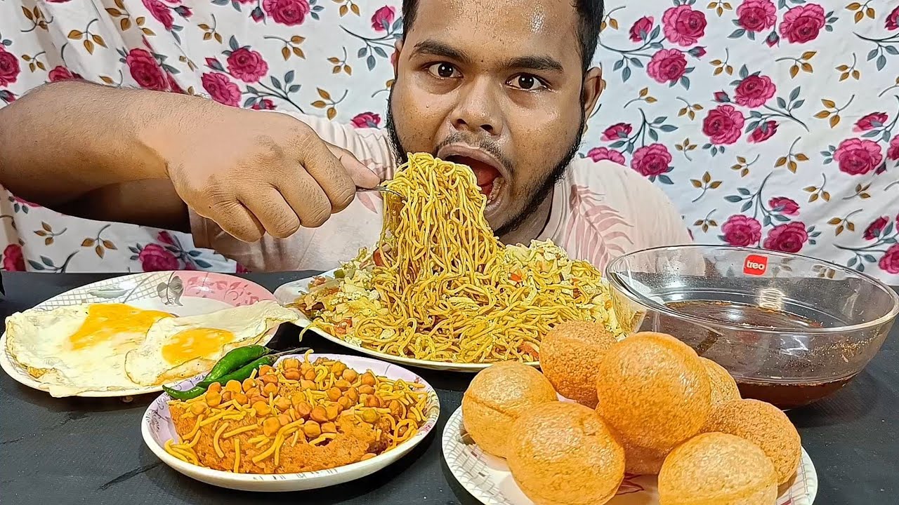 Asmr : Street food Chowmin egg omlette Spicy panipuri Eating Show # ...