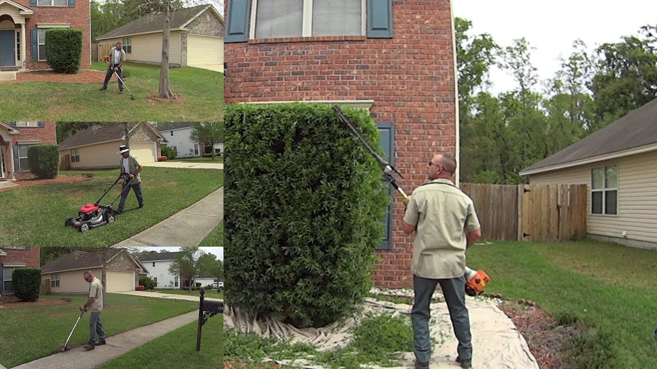 Cutting Grass - Trimming Tall Shrub & Full Lawn Service #SideHustle ...