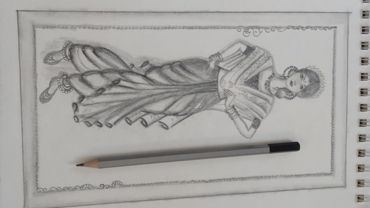 Sketch illustration for Indian dhoti saree drape - YouTube