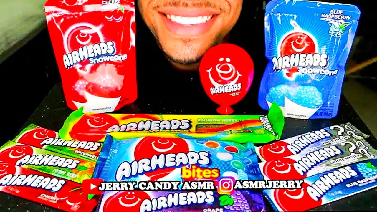 CANDY ASMR AIRHEADS MUKBANG BITES EATING MYSTERY BARS SNOWCONES JERRY ...