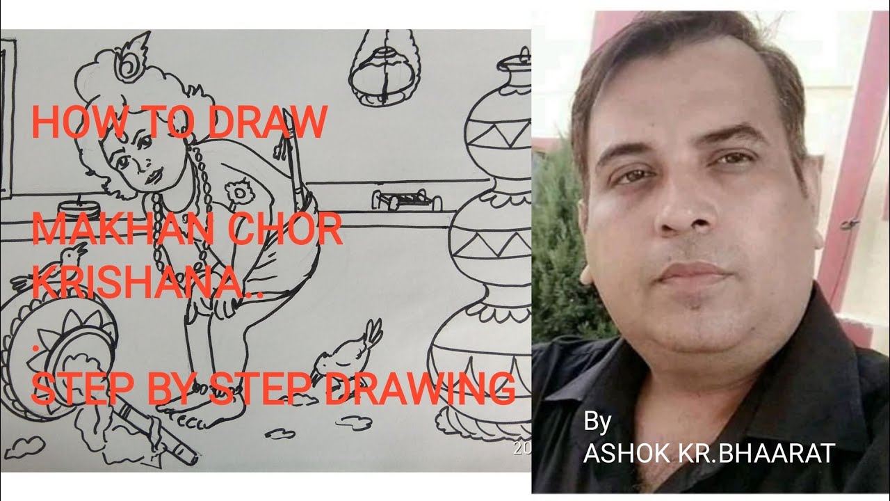 HOW TO DRAW MAKHAN CHOR KRISHANA ....STEP BY STEP DRAWING - YouTube