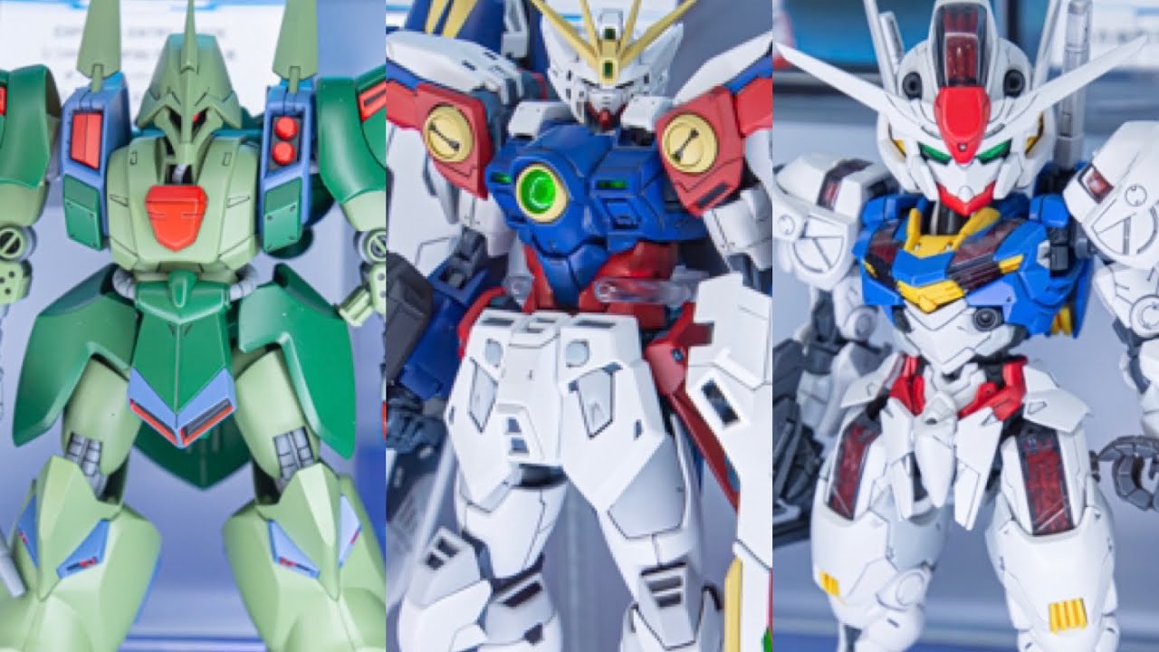 New Gundam Gunpla action figures on display Bandai - YouTube