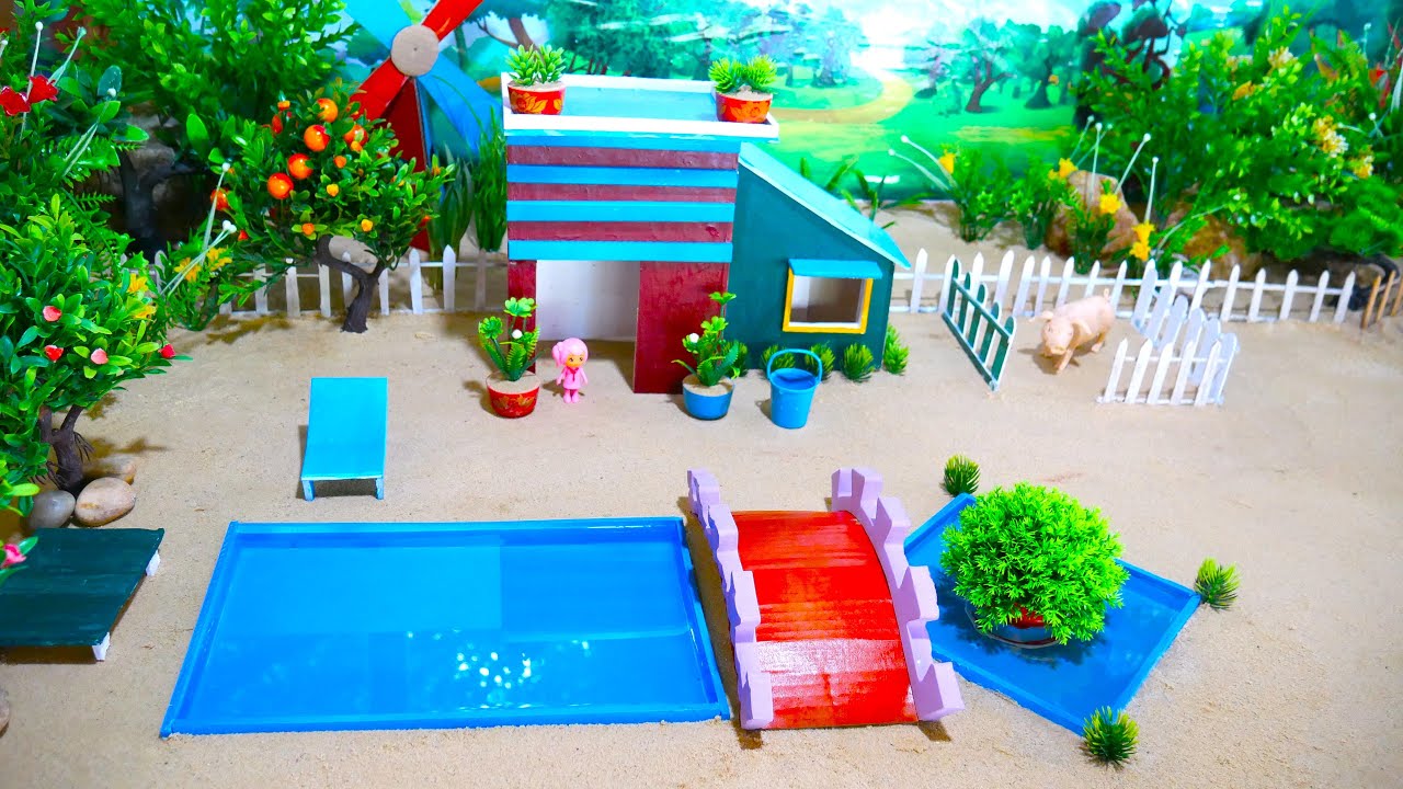 DIY Farm Diorama with house , Swimming pool || House Decoration - YouTube