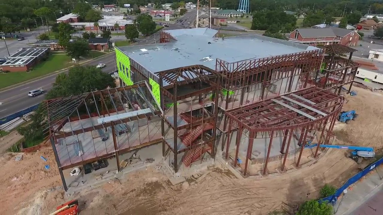 An Aerial view of the Okaloosa County Courthouse in Crestview - Video ...