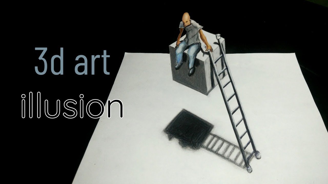 3d ladder illusion | 3d trick art | 3d ladder drawing | 3d illusion ...