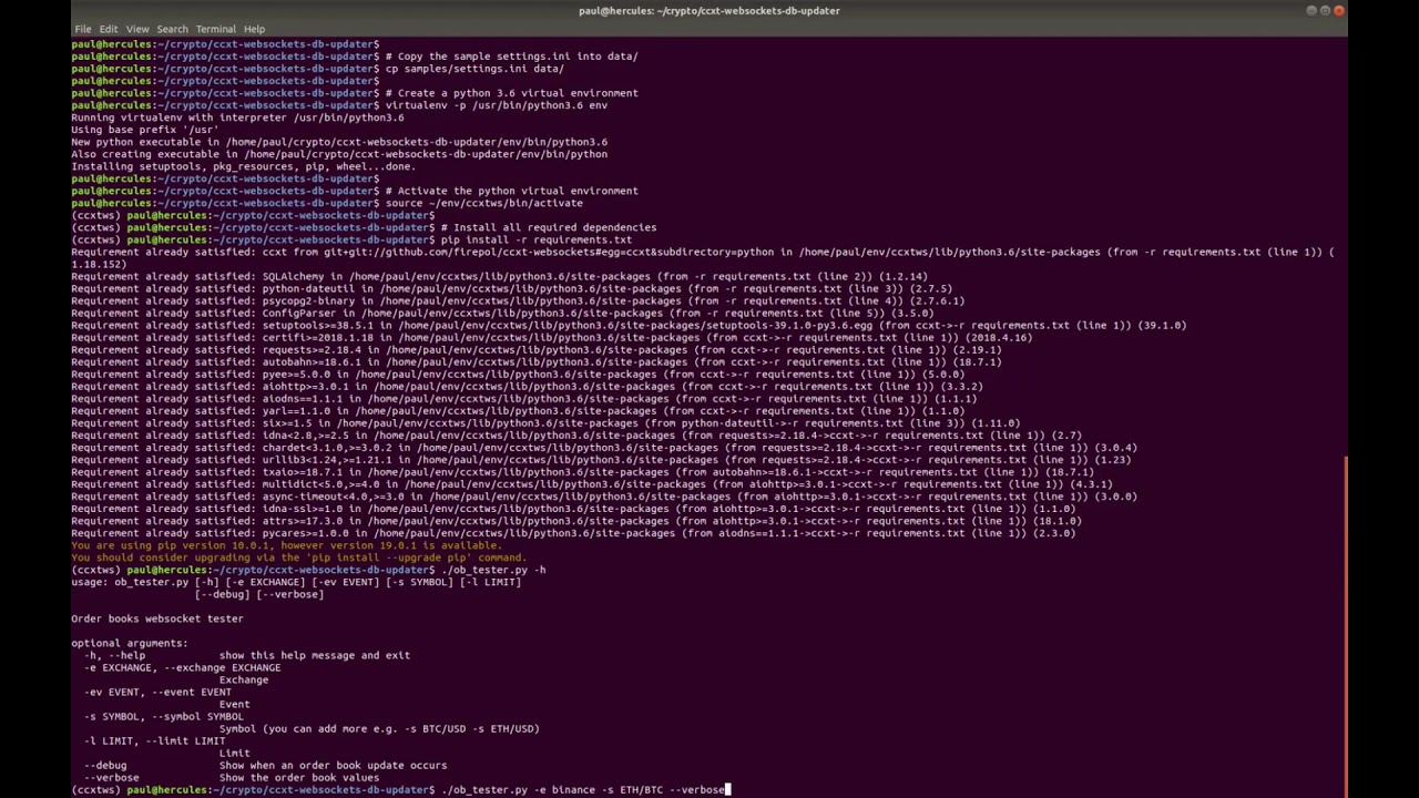 CCXT websockets: ccxt-websockets-db-updater demo - YouTube