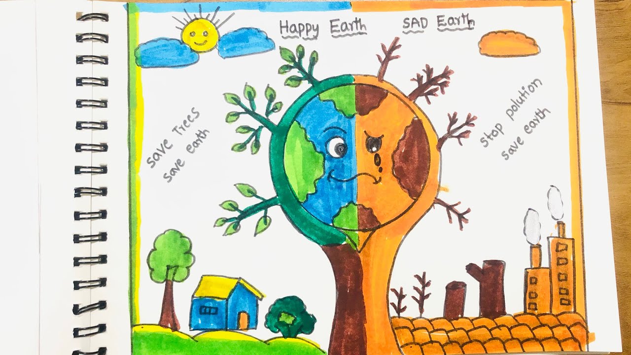 How to draw Save earth drawing easy - YouTube