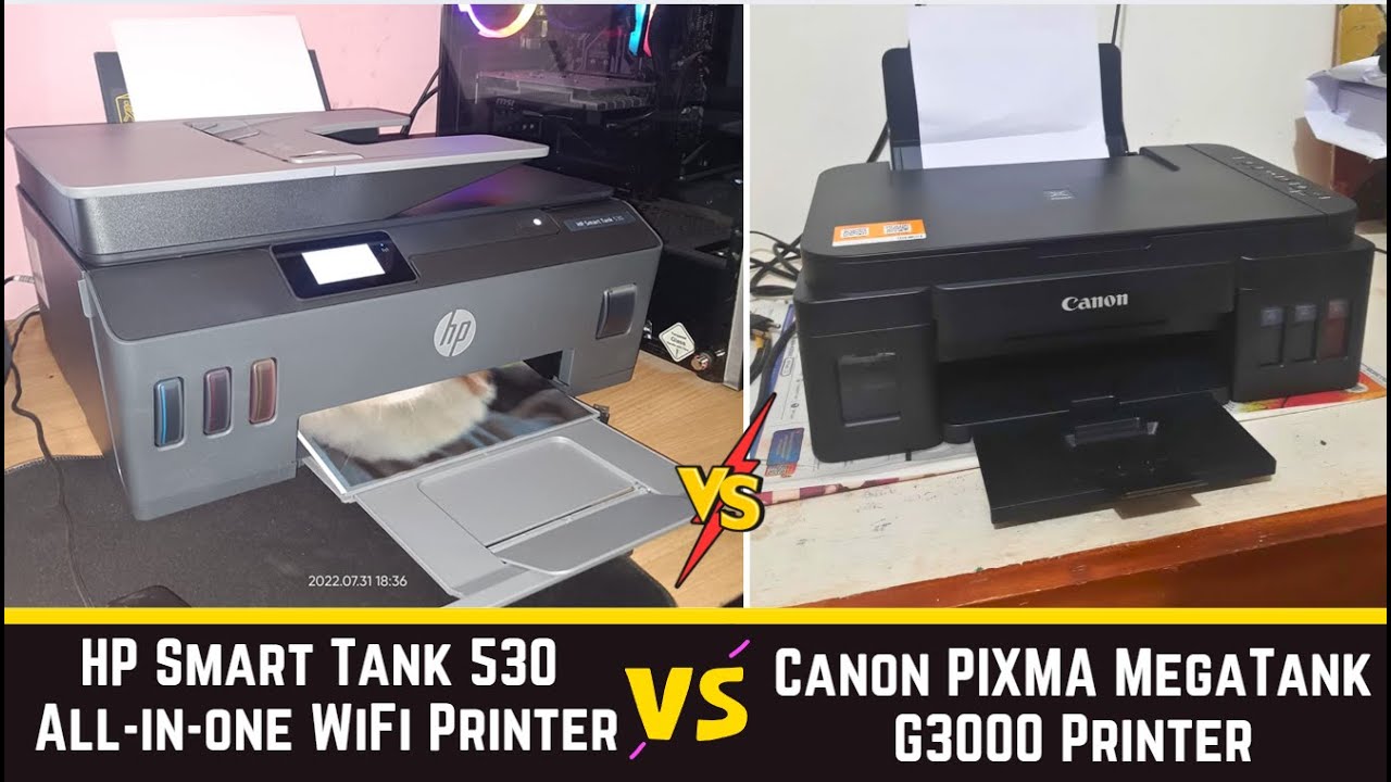 Canon PIXMA MegaTank G3000 vs HP Smart Tank 530 printer detail ...