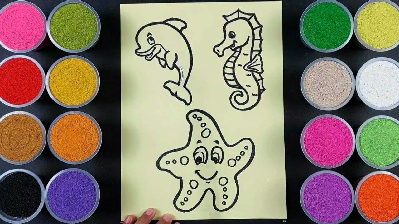 SAND PAINTING | How To Color Starfish, Dolphins, Seahorses Using ...