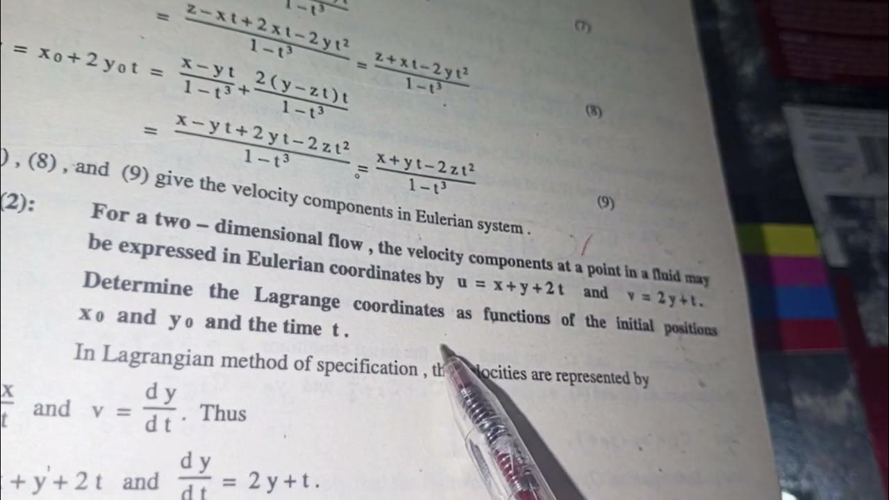 lecture no 4 part no 2 fluid mechanics 1 topic: examples of eulerian and Lagrangian method - YouTube