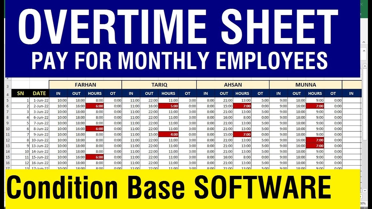 how to Make overtime pay Sheet for monthly employees - YouTube