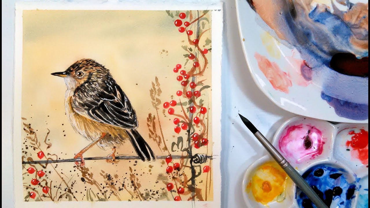 LIVE: Sweet Bird in Muted Colors 12:30pm ET Watercolor Tutorial - YouTube