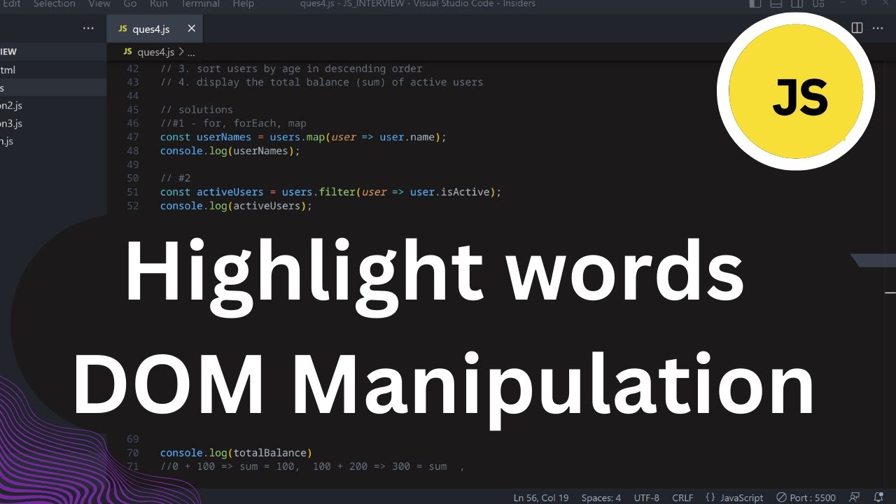 Highlight words Dom Manipulation JavaScript Interview Questions #part11 || Hindi || Coding ...