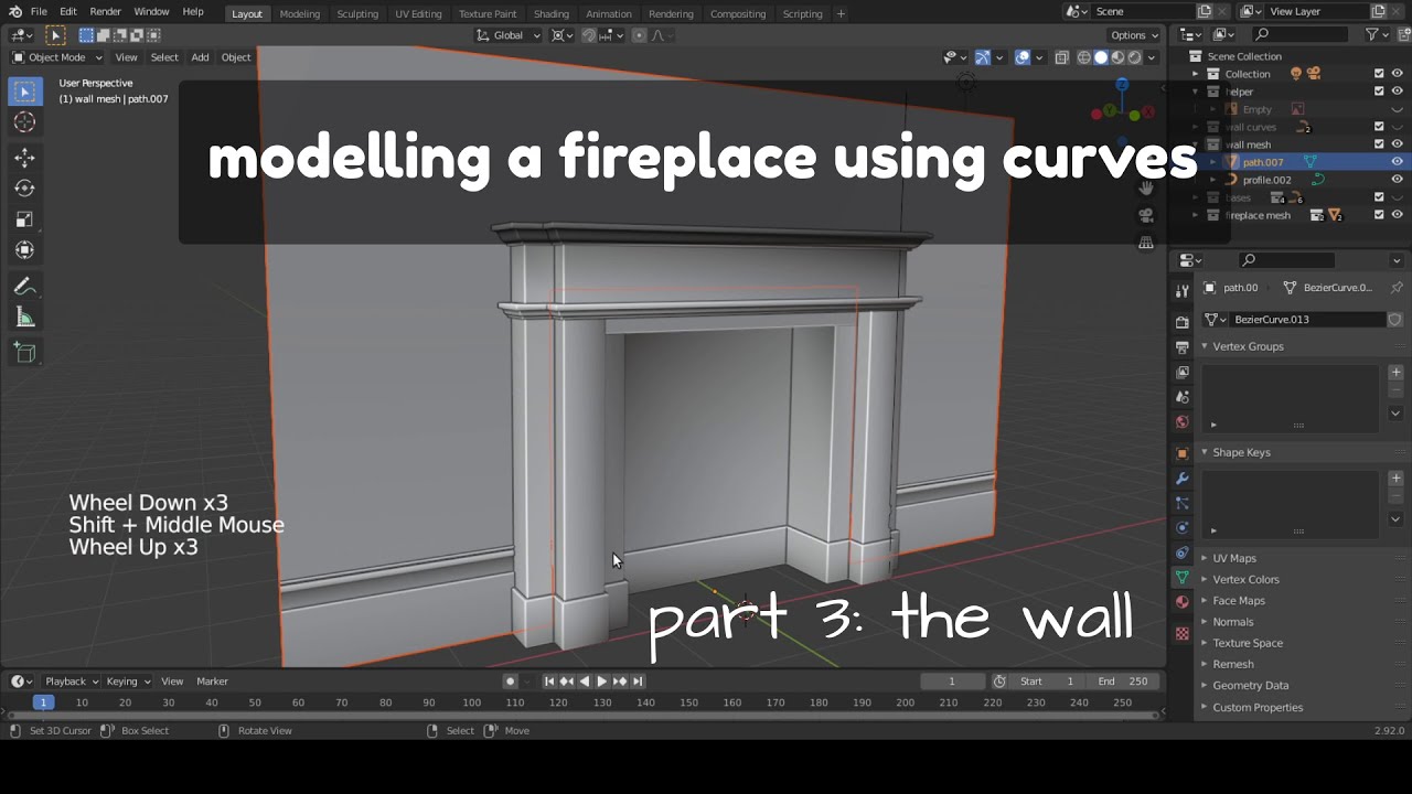 Blender 2.92: Modelling a fireplace with curves. Part 3: the wall - YouTube