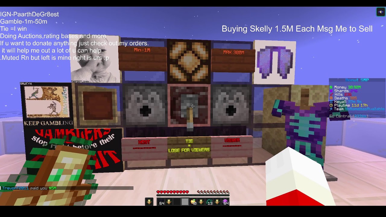 Donut Smp Live- Gambling and rating bases 250k for a good base - YouTube