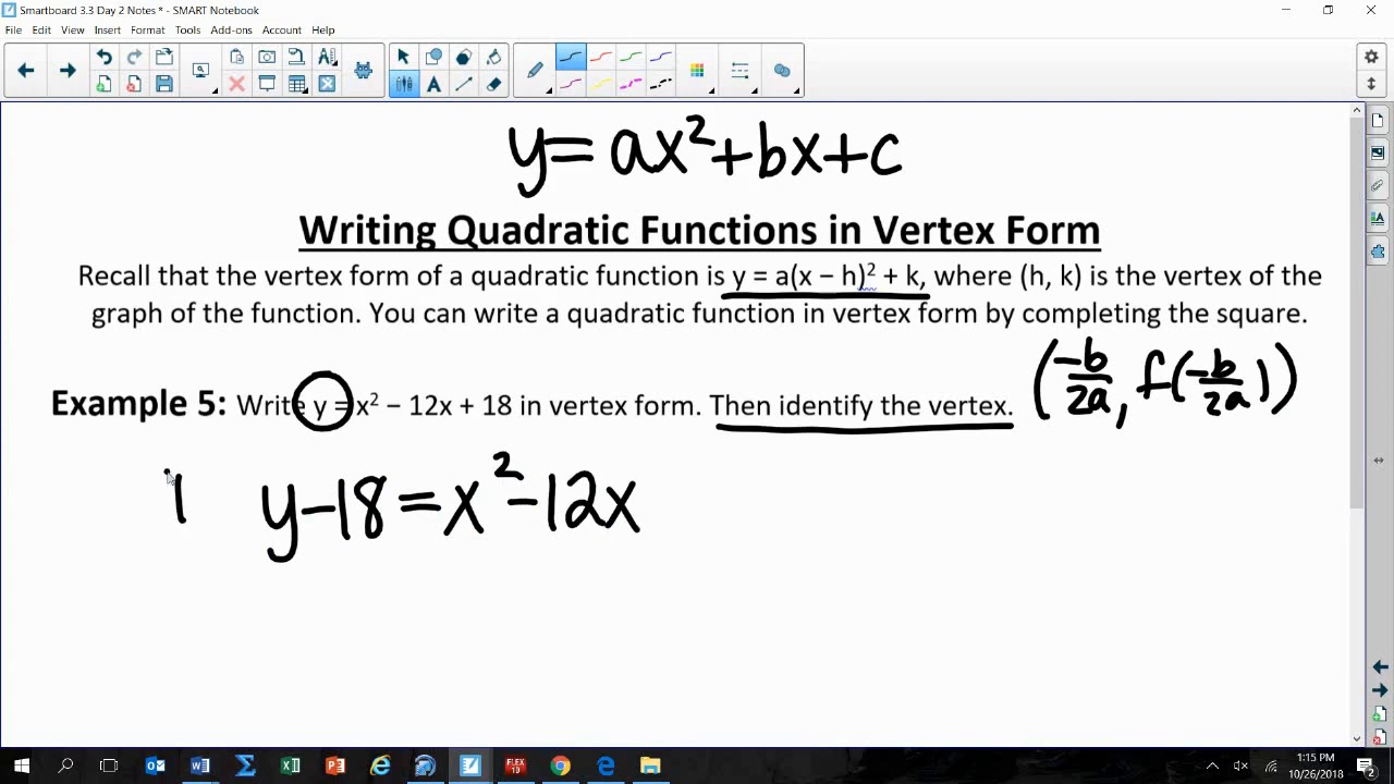 Unit 3 Lesson 8 Video CTS to write vertex form - YouTube