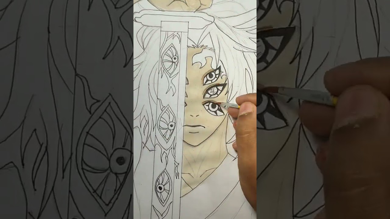 Kokushibo Demon Slayer Kimetsu No Yaiba Easy Anime Drawing Tutorial Skin Coloring Shorts