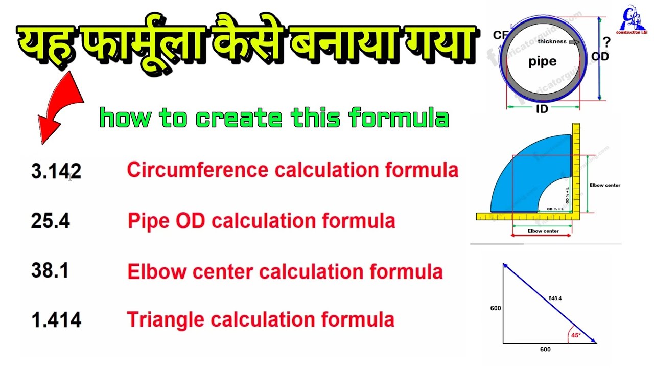 how to create formula 3.142 25.4 38.1 1.414 | pipe OD CF and elbow ...