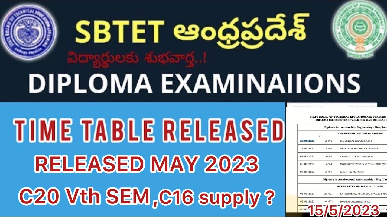 AP DIPLOMA TIME TABLE RELEASED MAY 2023 | C20 5th SEM AND C16 TIME ...