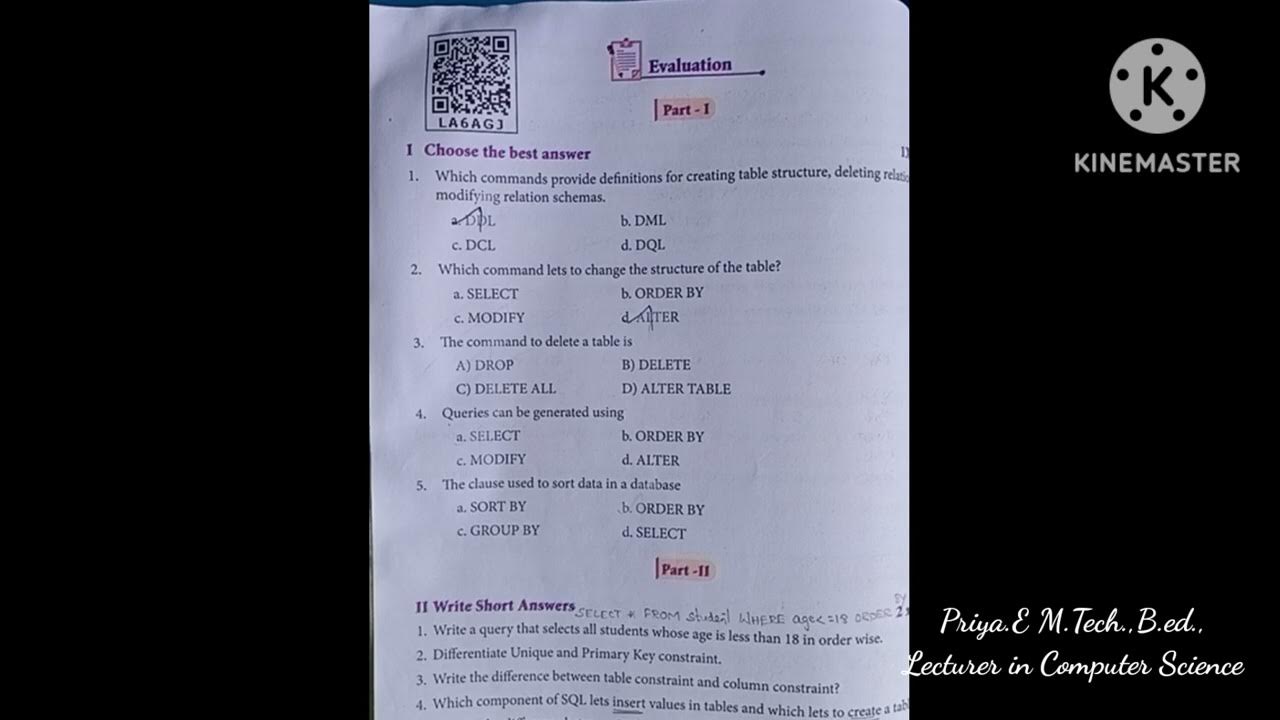 12th std Computer Science chapter 12 SQL(one mark) - YouTube