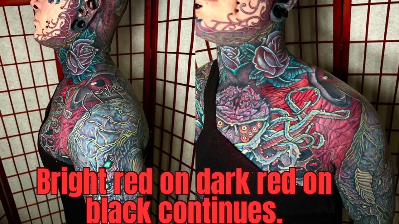 Bright red over dark red background continues #ink #inked #tattoo - YouTube
