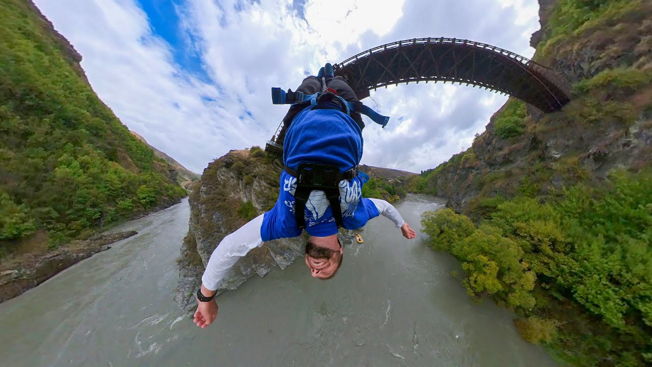 POV: Bungee jumping down to touch the Kawarau River at AJ Hackett Bungy ...