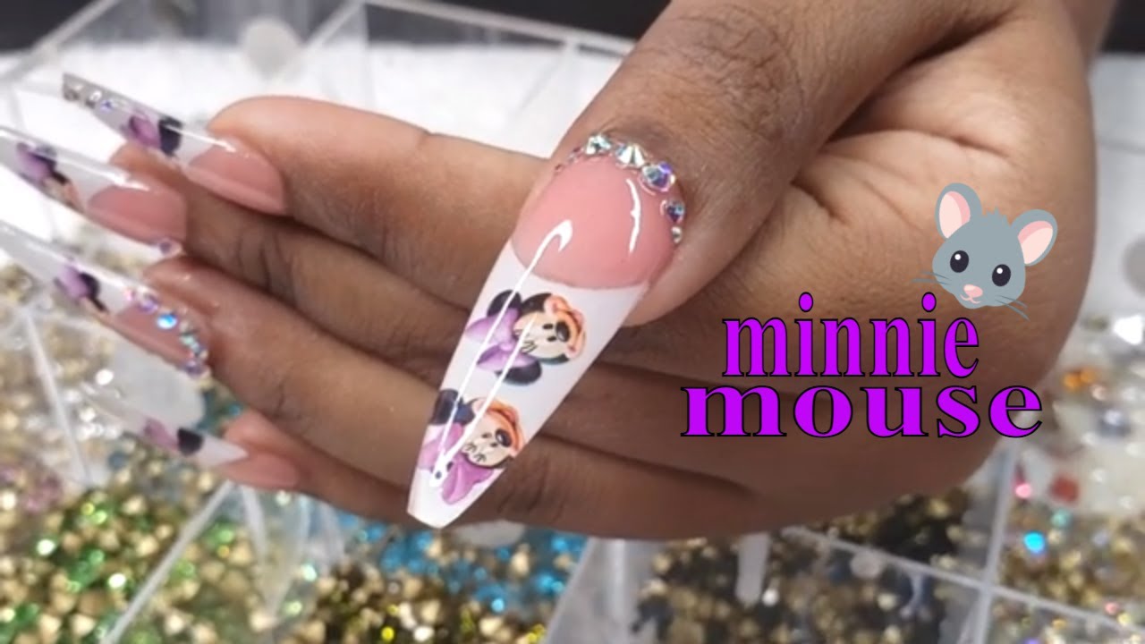 💅🏼🦋💕🦋Acrylic Nails Tutorial HOW TO DO MINNIE MOUSE. French NAILS With ...