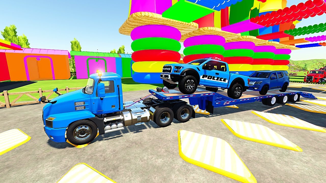 TRANSPORTING Ford F150 SVT Raptor and Chevrolet Blazer with FLATBED ...