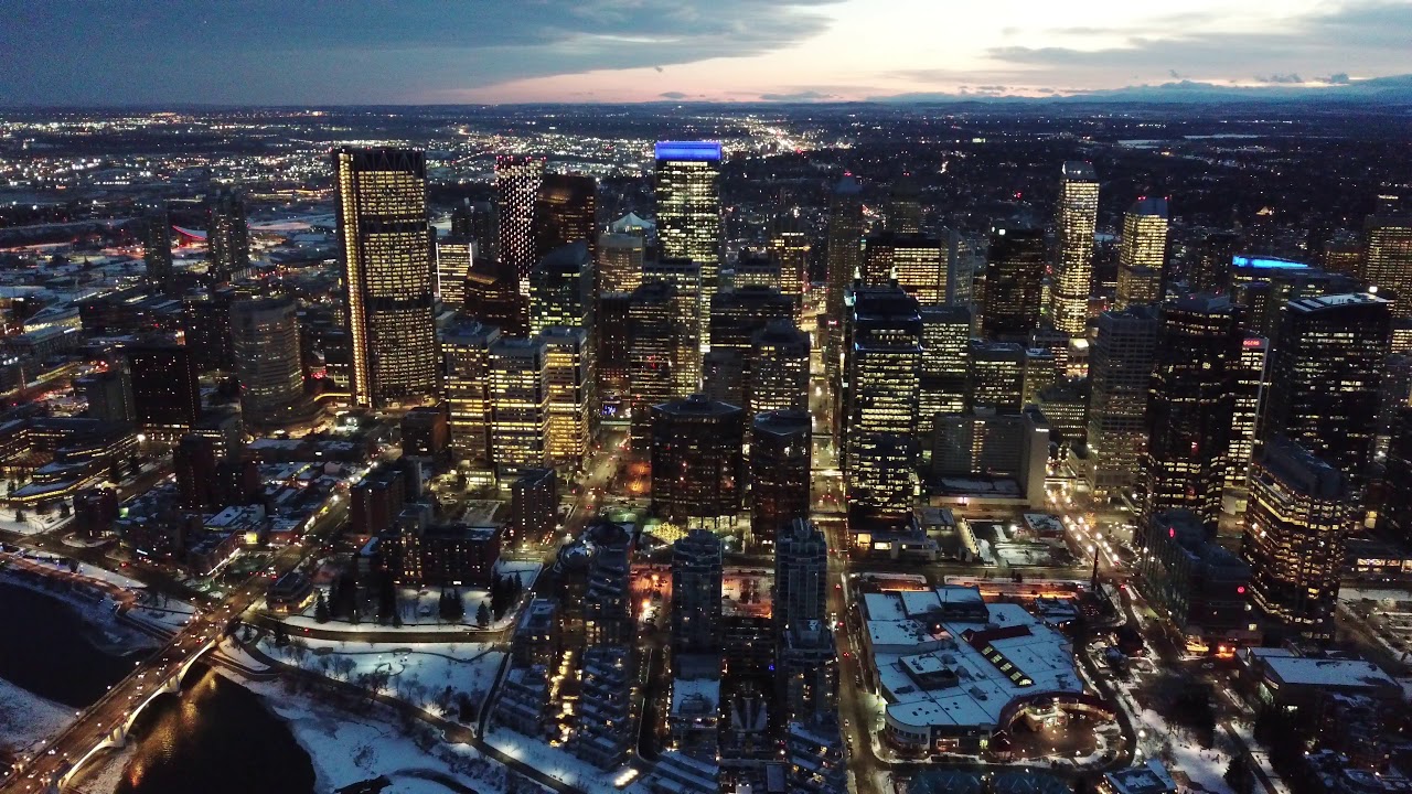 A Calgary evening with nothing but a clear sky and downtown lights ...
