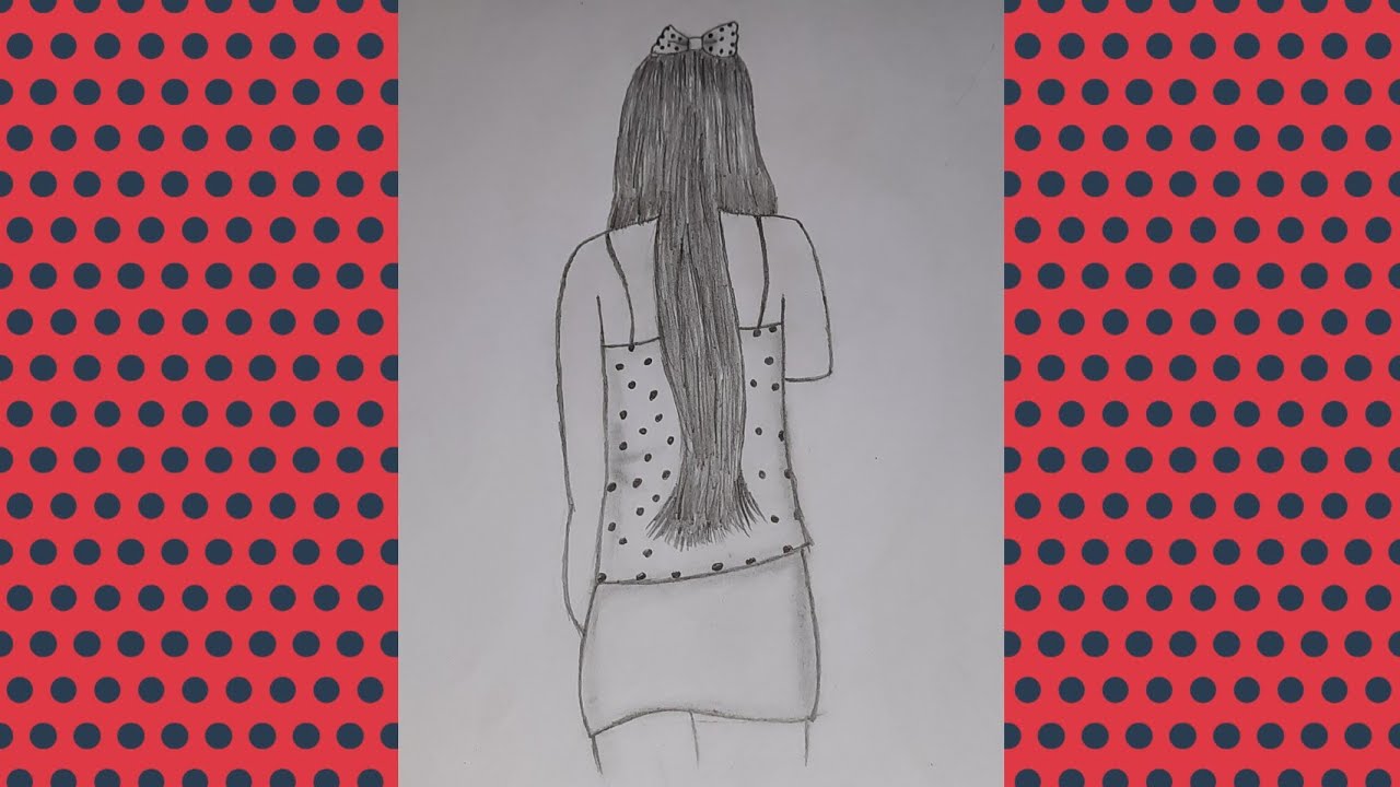 easy way to draw a girl with long hair (back side)//how to draw a girl ...