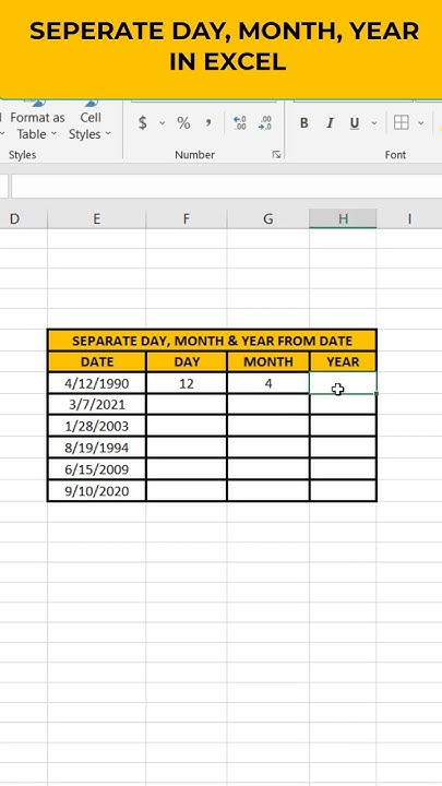 SEPERATE DAY, MONTH,YEAR FROM A DATE IN EXCEL #excelshorts #shorts #exceltips #exceltutorial # ...