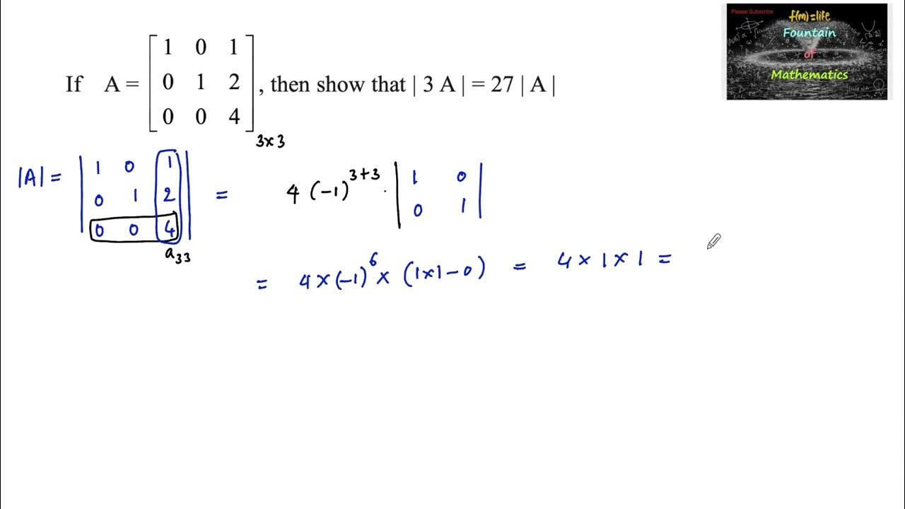 If A=[10 1 0 1 2 0 0 4] then show that |3A|=27|A|; determinants;|NCERT ...