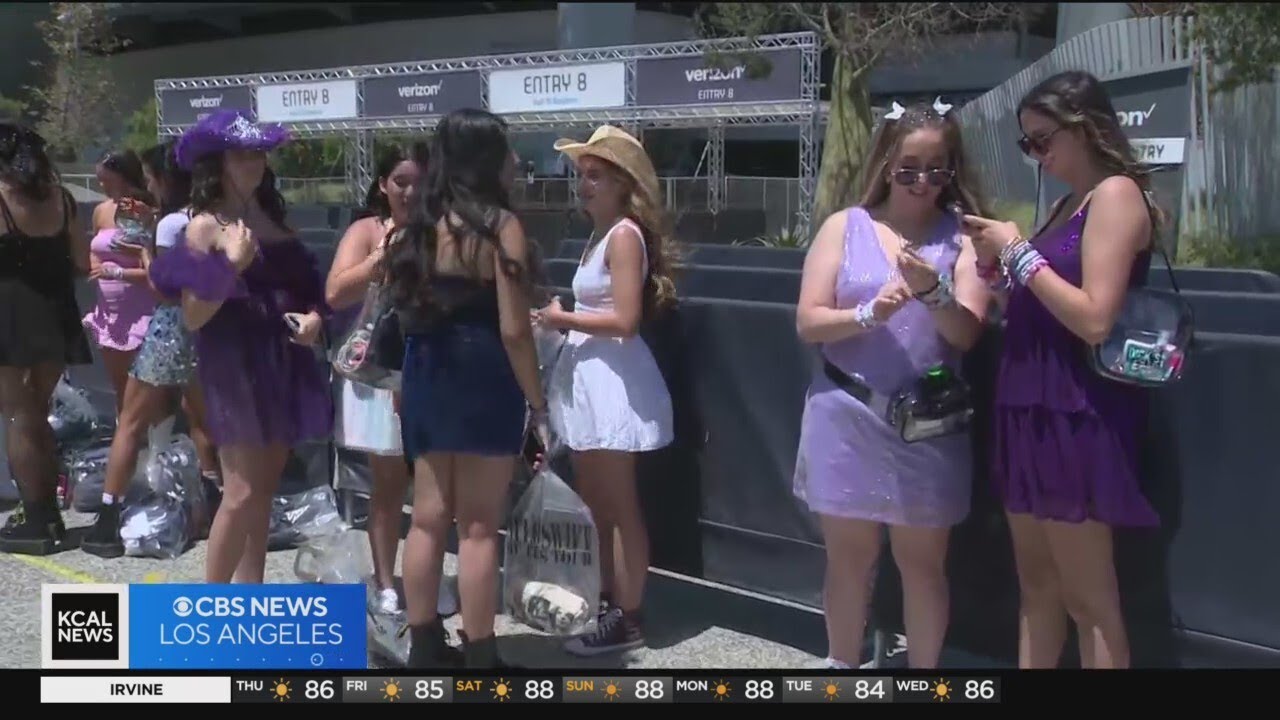 Swifties line up for the first of six Taylor Swift concerts - YouTube