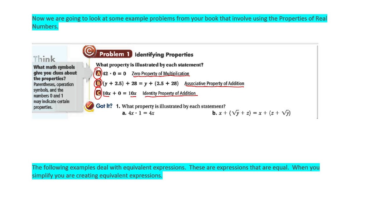 Alg 1, Lesson 1 4, Properties of Real Numbers - YouTube