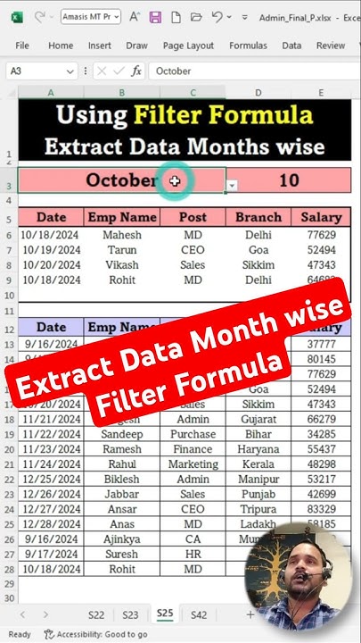 Extract Data Month wise Using Filter Formula | Extract Data Month wise | Filter Formula in Excel ...