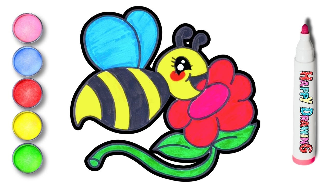 Drawing, painting, coloring nice bee for kids. How to draw Kawaii cute ...
