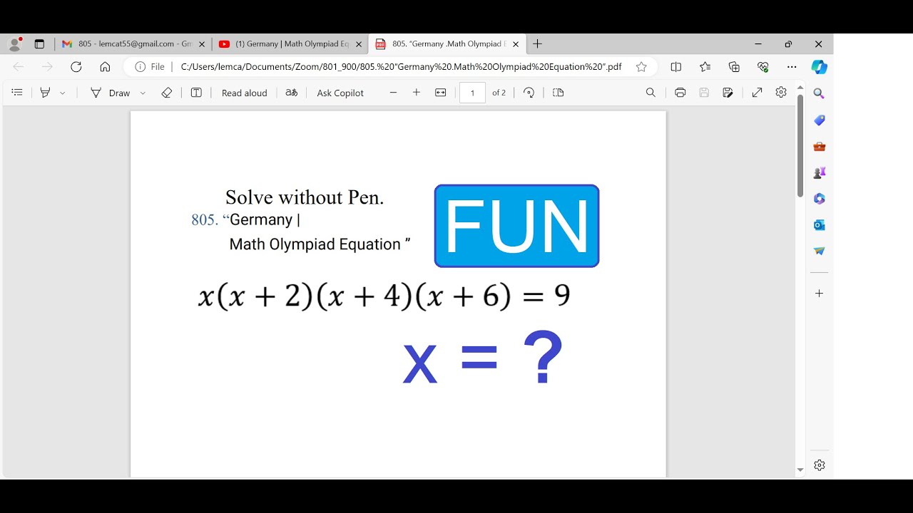 805. “Germany | Math Olympiad Equation ” - YouTube