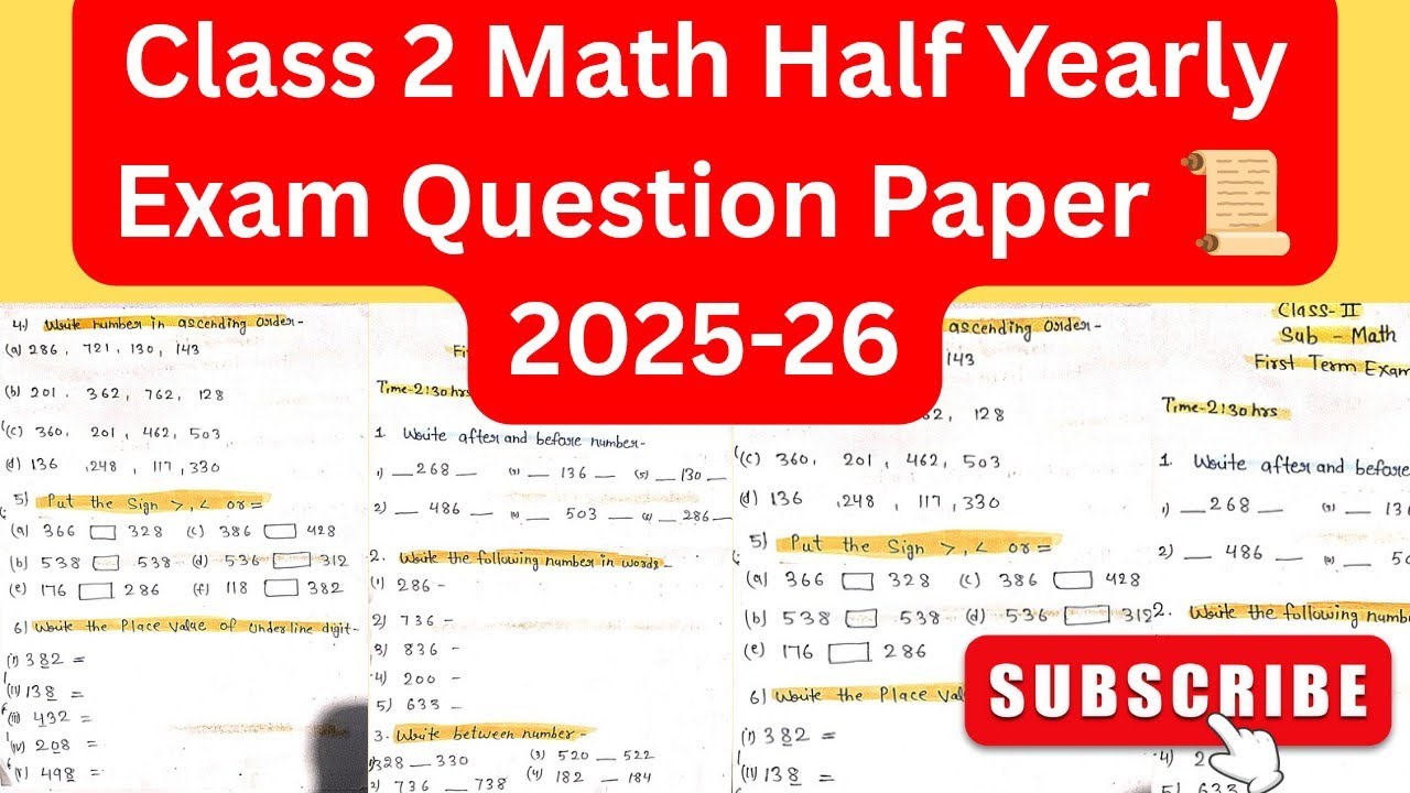 Math Half Yearly Exam Paper 2025/ class 2 half Yearly question paper ...